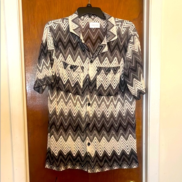 Christos | Shirts | Chevron Patterned Black And White Casual Button ...